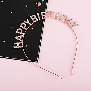 WLLHYF Birthday Crowns Rhinestone Birthday Headband Bling Girl Tiara Hair Band Happy Birthday Princess Crown Sweet Birthday Party Hair Accessories for Women Girls Festival Gift (Rose gold)