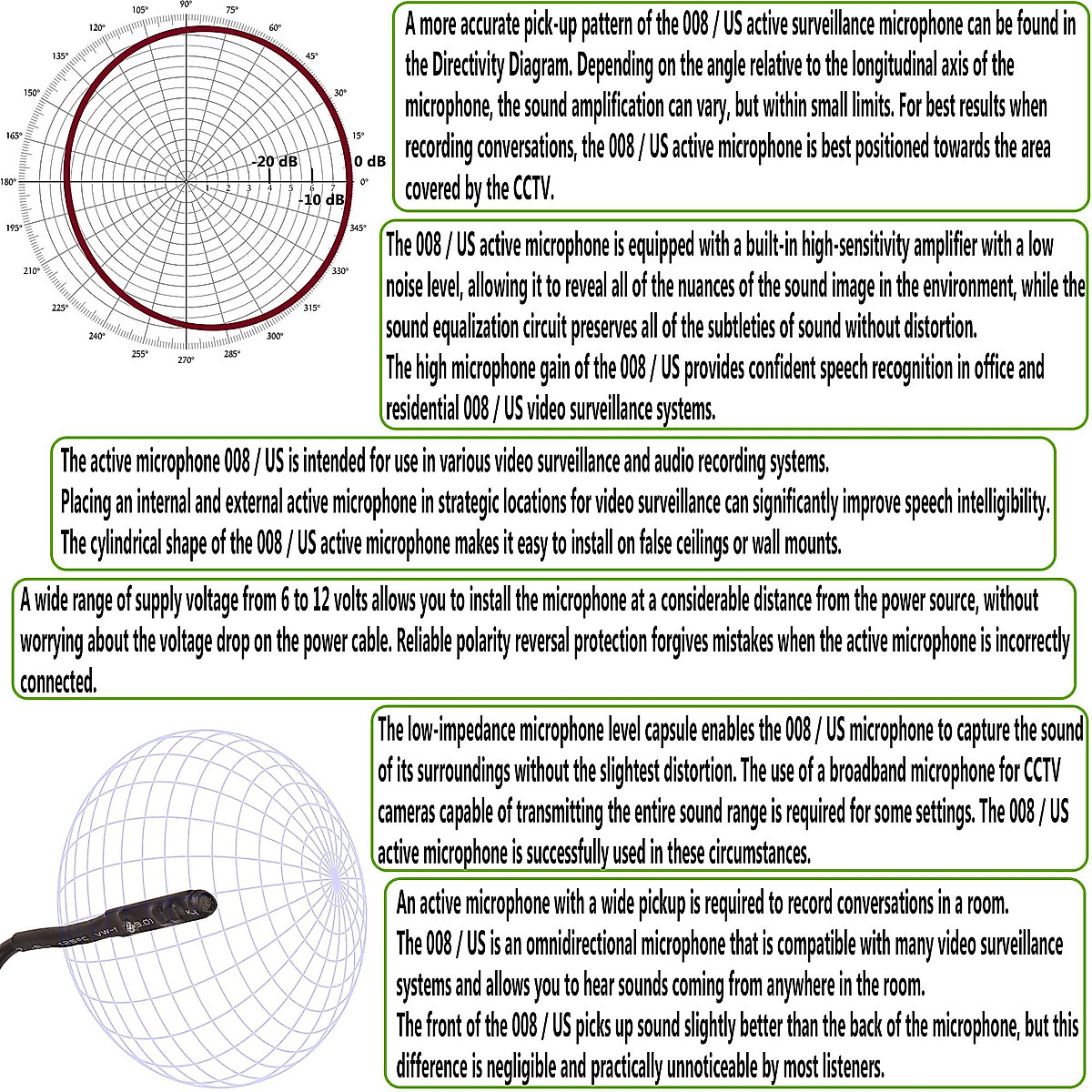 USA Sales Group Tiny RCA Outdoor Security CCTV Microphone for IP, NVR, TV, DVR Surveillance Cameras, Audio Mic Clear Sound with High Sensitive Adjustment Preamp Amplified Pickup Device Kit (1 Pack)