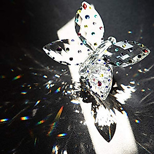 QFkris Large Crystal Butterfly 4'' Width Glass Figurines Collectibles with Crystal Ball Base Cut Glass Ornament Statue Animal Collectible
