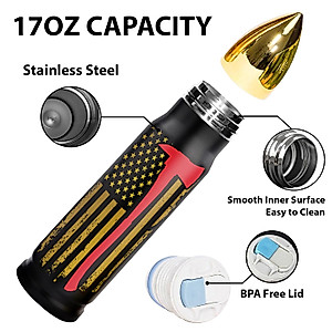 FROOBLEQUIRK Firefighter Nutrition Facts Bullet Tumbler, 17oz Firefighters Coffee Tumbler, Firemen Tumblers For Men - Firefighter Graduation Gifts, Christmas Gift For Men Dad Grandpa Husband Fireman