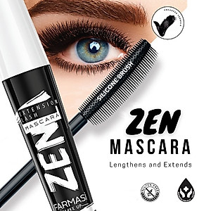 FARMASi Zen Extension Lash Mascara, Intense Length, No Flaking, No Smudging, No Clumping, Volumizes & Separates Lashes, Fuller Longer and Thicker Lashes, Blackest Black, 0.27 fl. Oz / 8 ml