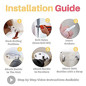 Inaya 12-Pack Heavy-Duty Anti-Tip Furniture Straps- Home Furniture Wall Anchors for Baby Proofing Dressers, Cabinets, Closets, Bookshelves and TVs - Child Safety Earthquake Secure Mount Anchors