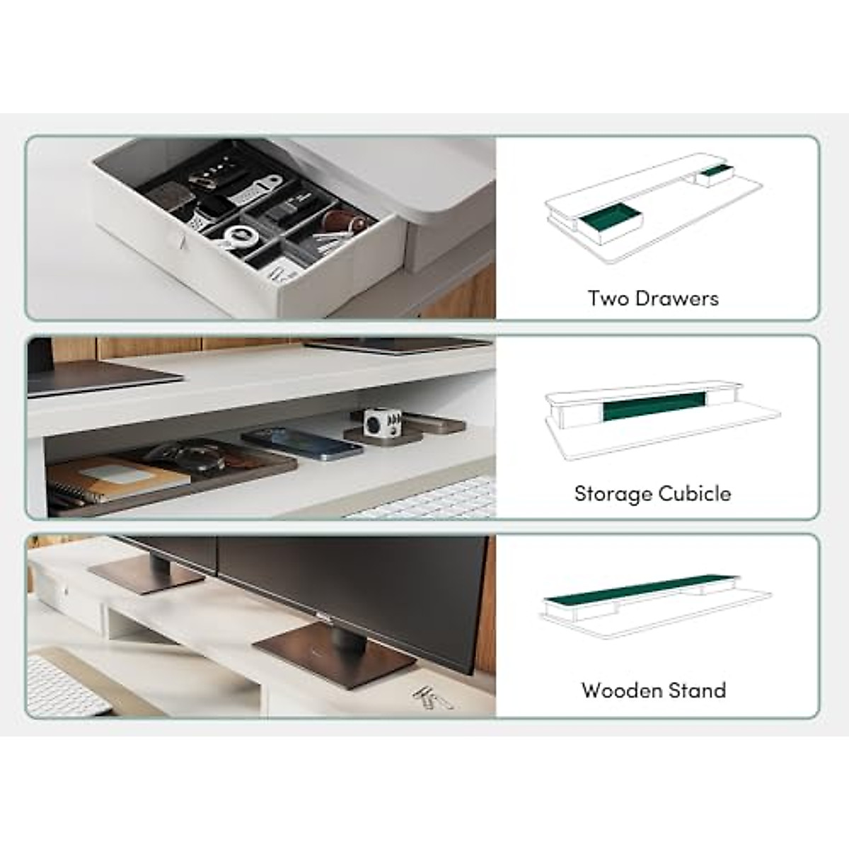 FEZIBO 55 x 24 Inch Height Adjustable Electric Standing Desk with Double Drawer, Stand Up Desk with Storage Shelf, Sit Stand Desk, White