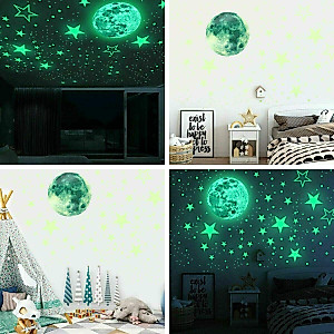 Homics Glow in The Dark Moon and Stars for Ceiling Nursery Wall Decals Stickers Luminous at Night for Kids Bedding Room