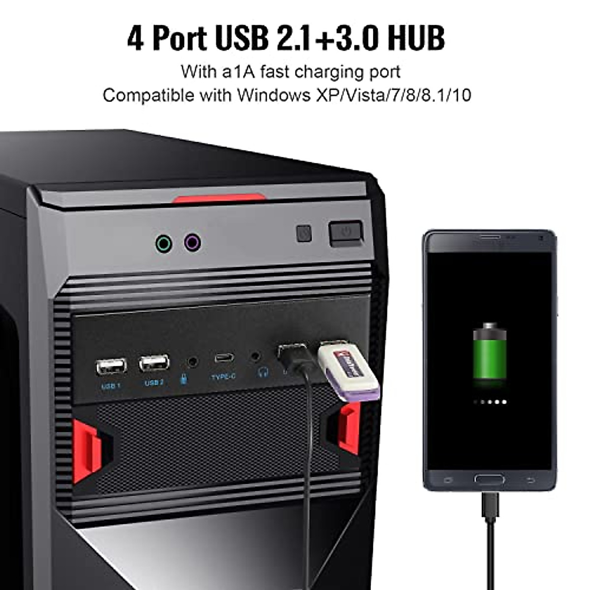 MZHOU USB2.0 + 3.0 Metal Front, 5.25 inch 19Pin Front Panel Adapter, 4 USB 3.0 Port hubs and (1HD Audio Port / 1TPY-C Port / 1 Microphone Input)