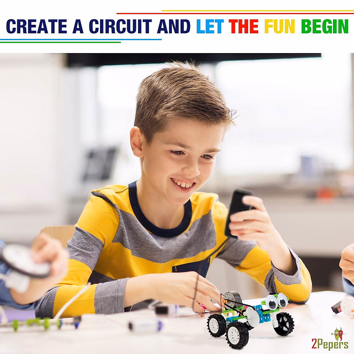 2Pepers Electric Motor Robotic Science Kits for Kids (4-in-1), DIY STEM Toys Kids Science Experiment Kits,Building Educational Robotics Kit for Boys and Girls,Circuit Engineering Science Project Kits