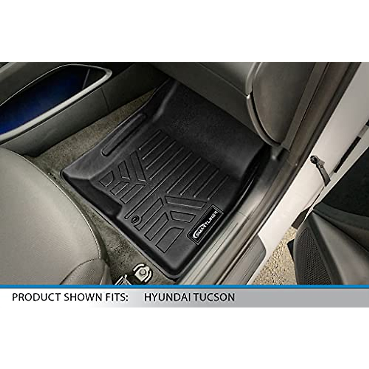 SMARTLINER All Weather Custom Fit Black 2 Row Floor Mat Liner Set Compatible with 2022-2023 Hyundai Tucson