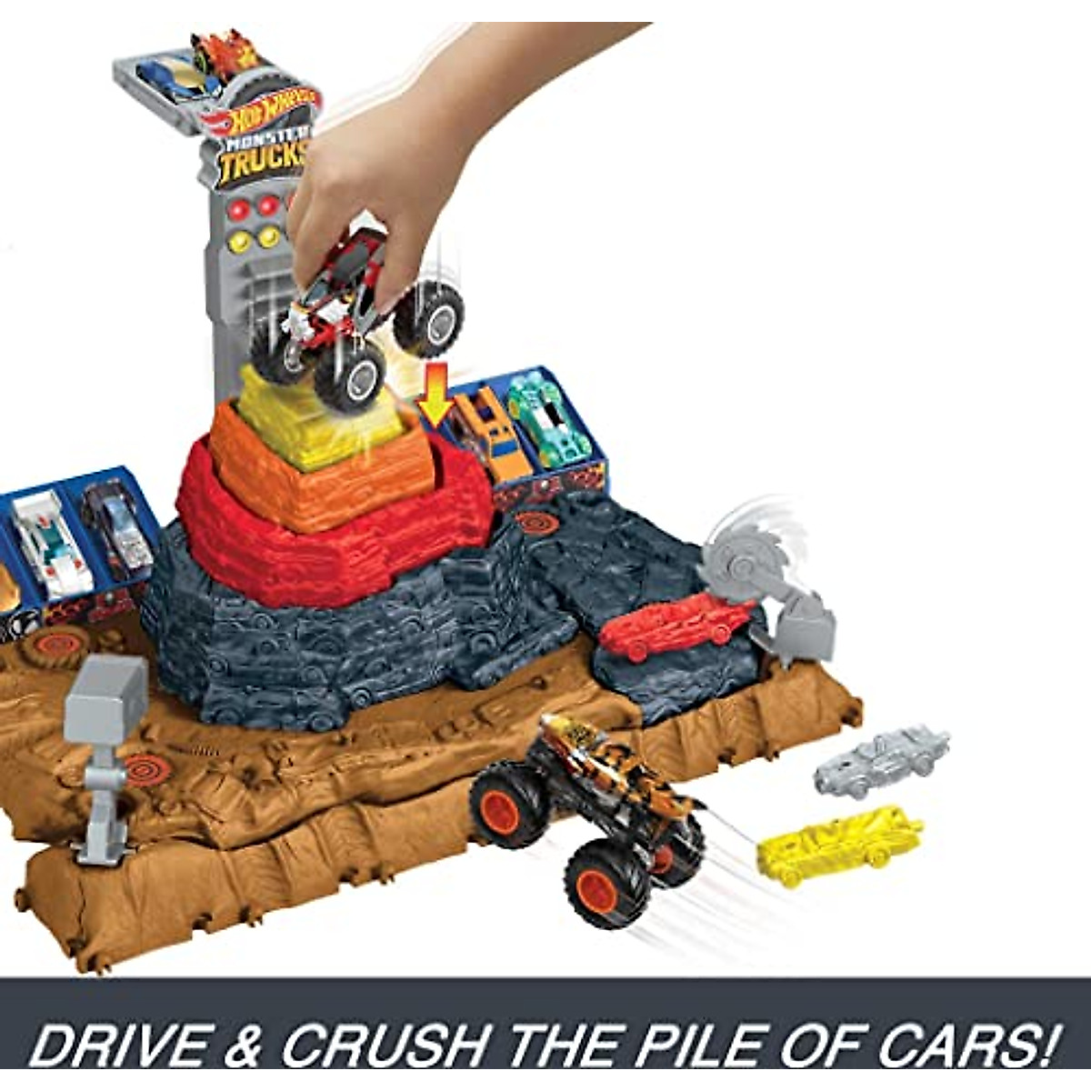 Hot Wheels Arena Smashers Bone Shaker Ultimate Crush Yard Playset, Exclusive 1:64 Scale Bone Shaker Toy Truck & 3 Crushable Cars