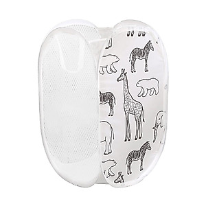 Handy Laundry Collapsible Mesh Pop Up Hamper Cartoon Animals Laundry Basket with Wide Opening and Side Pocket ¨C Breathable, Sturdy, Foldable, and Space-Saving Design (White)