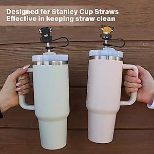 Straw Toppers, 6PCS 10mm Highland Cow Straw Cover Compatible with Stanley Yeti Tumbler Straw, 0.4in Cow Straw Topper Cap, Cute Stanley Cup Accessories