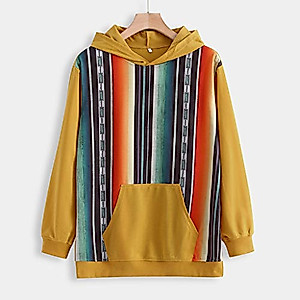 Akabsh Women Hoodie Long Sleeve Patchwork Sweatshirt Rainbow Stripes Print Pocket Loose Hoodie Fleeces Winter Blouse