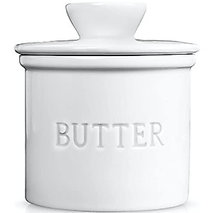French Butter Crock for Counter With Water Line, On Demand Spreadable Butter, Ceramic Bell Style Butter Keeper to Leave On Counter, French Butter Dish with Lid, White