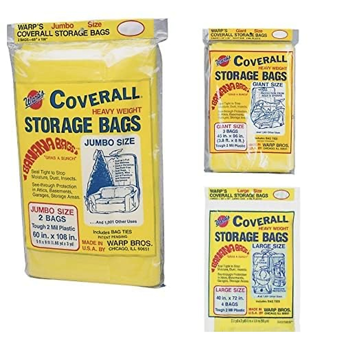 Banana Storage Bags, Heavy Weight, 9 Oversized Bags for Moving, Storing, Protection, (2) Jumbo 60” x 108”, (3) Giant 45" x 96, (4) Large 40” x 73”, Ties Included