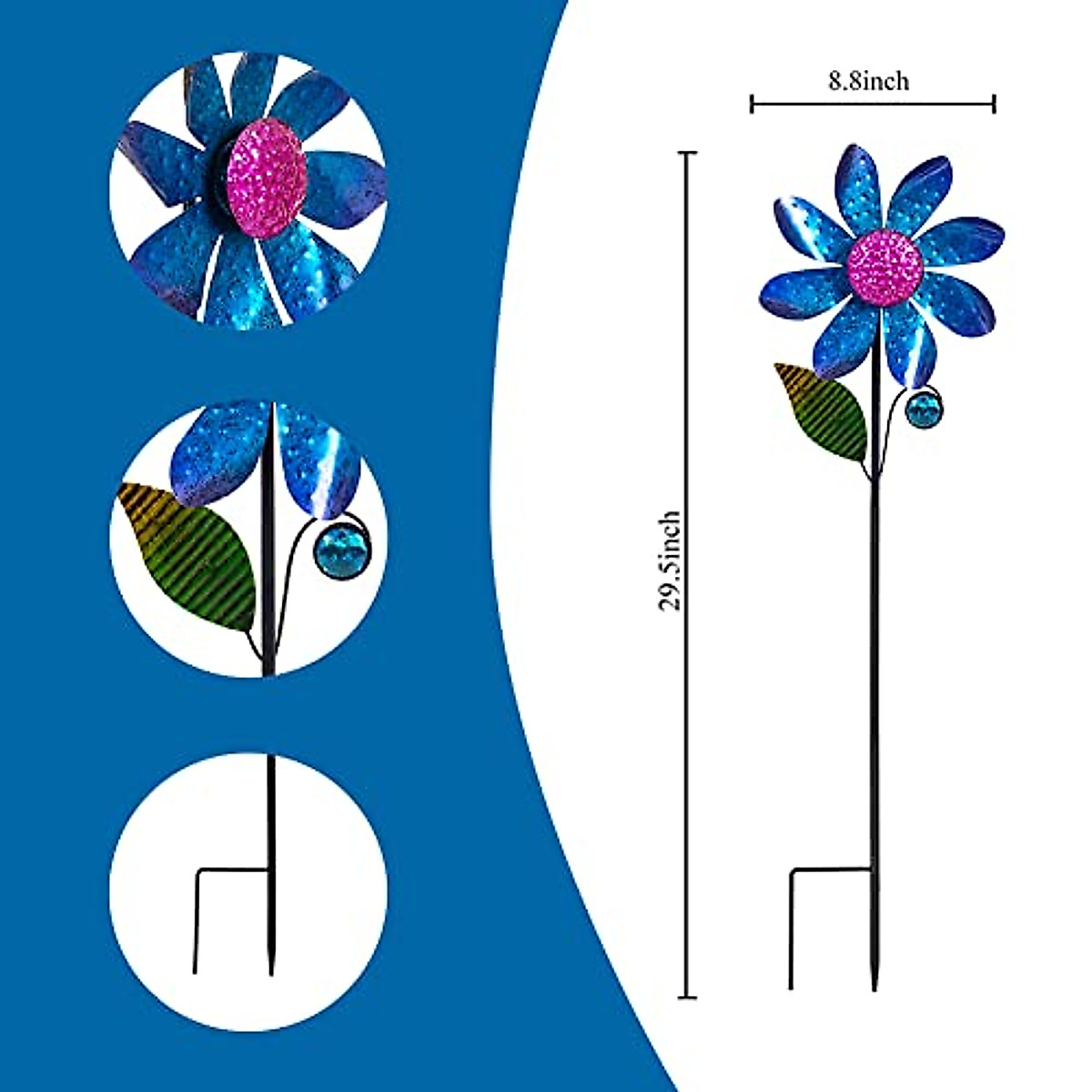 Venniy 2Pack Garden Wind Spinners ,Metal Wind Sculptures Outdoor Windmill Flower Pinwheel Decorations for Yard Lawn Patio Decor