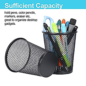 Mesh Pen Holder 4 Pcs for Desk Cute Black Pencil Holder for Desk Accessories and Organizer for Office Home and School Desks - Table Top Cute Desk Accessory