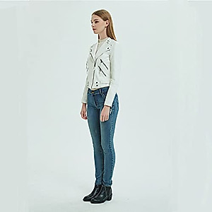 Gatti Women's Faux Leather Jackets Short Coats Slim Zipper Jacket White S