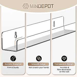 MINDEPOT Vinyl Record Holder Wall Mount, 6 Pack 12 inch Clear Album Music Book Display Shelf for Home Decoration Kids Room Wall Art