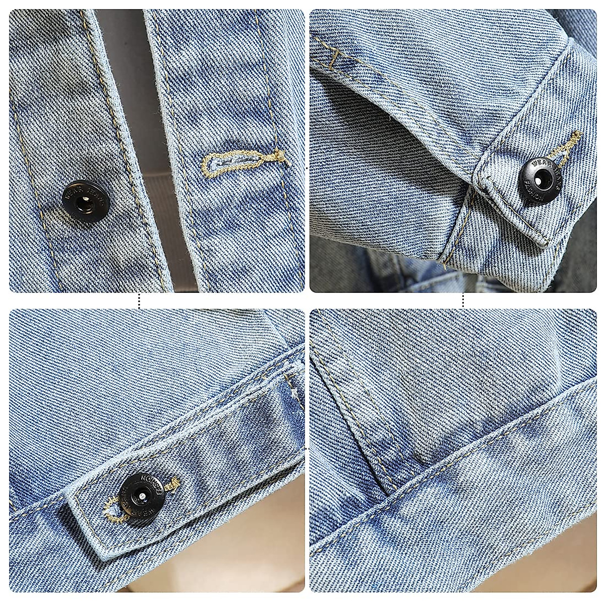 DOSLAVIDA Men's Distressed Denim Jacket Unisex Button Down Jean Coat Casual Long Sleeve Trucker Hooded Jackets Outwear