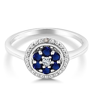 Gem Stone King 925 Sterling Silver Created Sapphire White Topaz and Diamond Accent Women's Ring 0.44 cttw (Size 6)