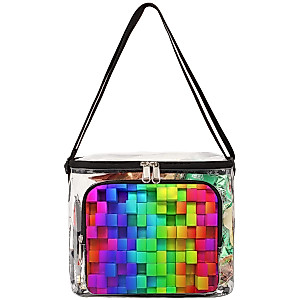 bisibuy Rainbow Box Pattern Clear Lunch Bag Stadium Approved PVC Plastic See Through Lunch box with Adjustable Strap for Sports Events Concerts Office