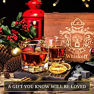 Whiskey Glass Set of 2 - Old Fashioned Whiskey Includes Square Crystal Whiskey Glasses, Chilling Rocks, Slate Coasters - Bourbon Glass set Old Fashioned - Birthday gifts men women, 40th birthday, 50th