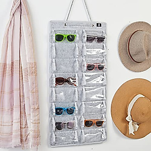 Felt Sunglass Holder for Multiple Glasses,16 Slot Hanging Eyewear Organizer (15.7 x 31.5 In, Grey)