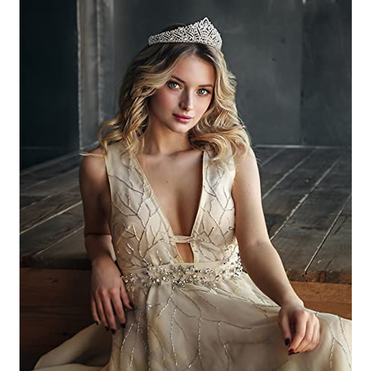 SWEETV Anastasia Tiaras and Crowns for Women, Wedding Tiara for Bride, Rhinestone Queen Crown, Silver Crystal Princess Headpieces for Prom Costume Party