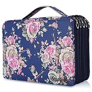Shulaner 250 Slots Gel Pen or Colored Pencil Case with Zipper Closure Large Capacity Oxford Pen Organizer for Artist Blue Rose