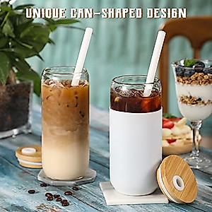 20oz Glass Water Tumbler with Silicone Protective Sleeve - Beer Can Shaped Glass Cups with Straw and Bamboo Lid, Iced Coffee Glasses, Cute Drinking Glasses for, Water Smoothie, Boba Tea, Gift - 1 Pack