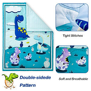 Luxanna Crib Bedding Set Dinosaur 3 Pieces Baby Boys Nursery Bedding Sets with Baby Comforter,Crib Fitted Sheet, Crib Skirt for Boys