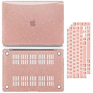 Anban Compatible with MacBook Air 13 inch Case 2022 2021 2020 2019 2018 Release A2337 M1 A2179 A1932 Touch ID, Glitter Smooth Hard Protective Case & Sparkle Laptop Sleeve & Keyboard Cover, Rose Gold