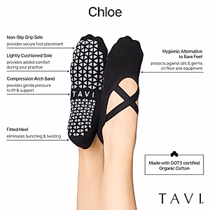 TAVI Chloe Fashion Criss-Cross Grip Socks - Pilates Socks for Barre and Yoga