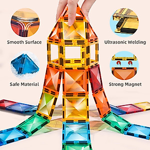 TOKBLOK 64Pcs Clear Diamond Magnetic Tiles - STEM Educational Building Blocks Toys for 3-6 Year Old Boys & Girls | Ideal for Toddler Early Development (Starter Set)