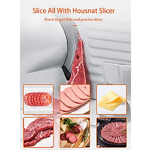 HOUSNAT Meat Slicer for Home Use, Electric Deli Food Slicer Machine with Two 7.5'' Blade and 0-15 mm Adjustable Thickness for Meat, Cheese, Bread, Include Food Pusher, 150W