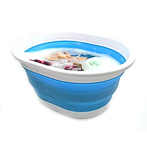 SAMMART 22L (5.8 Gallon) Collapsible Plastic Laundry Basket - Oval Tub/Basket - Foldable Storage Container/Organizer - Portable Washing Tub - Space Saving Laundry Hamper (1, Sky Blue)
