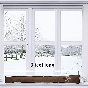 Simply Genius Cold Weather Door Draft Stopper - 36 Inch Brown Wind Blocker for Door Bottom and Window Sill