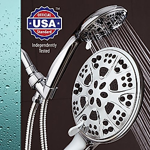 AquaDance Chrome Giant 5" 6-Setting High Pressure Hand Held Head with Hose for Ultimate Shower Spa Officially Independently Tested to Meet Strict US Quality & Performance Standards
