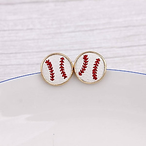 tenghong2021 2 Pairs Baseball Earrings Jewelry Baseball Stude Earring Baseball Pendant Dangle Sports Earrings for Women-White