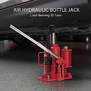 SPECSTAR Pneumatic Air Hydraulic Bottle Jack with Manual Hand Pump 20 Ton Heavy Duty Auto Truck Travel Trailer Repair Lift Red