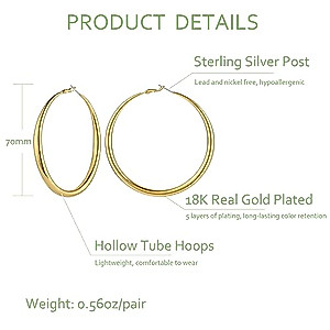 Chunky Hoop Earrings for Women 18K Real Gold Plated Thick Round Gold Hoops Earrings Hypoallergenic Big Large Statement Earrings Gift for Girls 40MM