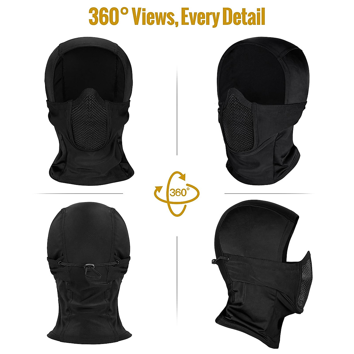 OneTigris Balaclava Mesh Mask, Ninja Tactical Mask with Full Face Protection for Outdoor (Black)