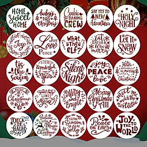 25pcs Christmas Stencils for Painting, 4inch Reusable Christmas Templates Merry Christmas Stencils for Drawing on Cookies Wood Sign Canvas Window Fabric Paper Crafts (Round)