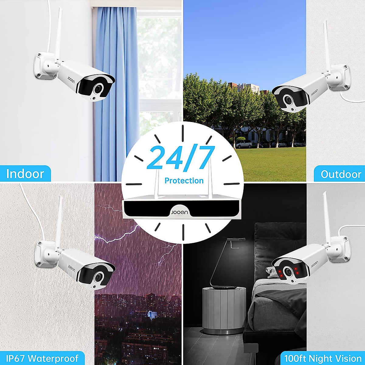 JOOAN 3MP Wireless Security Camera System, 8 Channel Waterproof Security Camera System, 4PCS Night Vision Security Cameras Wireless Outdoor with 1TB HDD, AI Human Detection, Audio Record, Motion Alert