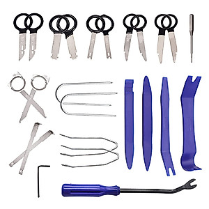 Ruibapa 20PCS Blue Radio Remove Tool Key Kit with 5PCS Fastener Remover Tool Kit for removing Car Radio Stereo CD Player P-003-B+Kit