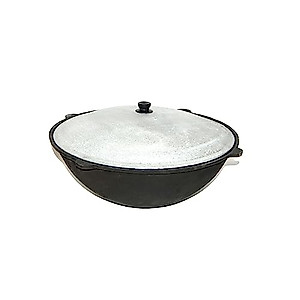 MangalGrills Cast Iron Uzbek Traditional Kazan Cauldron 22L Qozon Qazan Caldero Kadai Pilaf Plov Lagman Shorpa