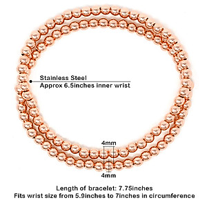 SM Stainless Steel Gold Silver Rose gold Beaded Ball Bracelets 4PCS Set for Women Stretchable Elastic Bracelet (Rose gold, Stainless Steel)