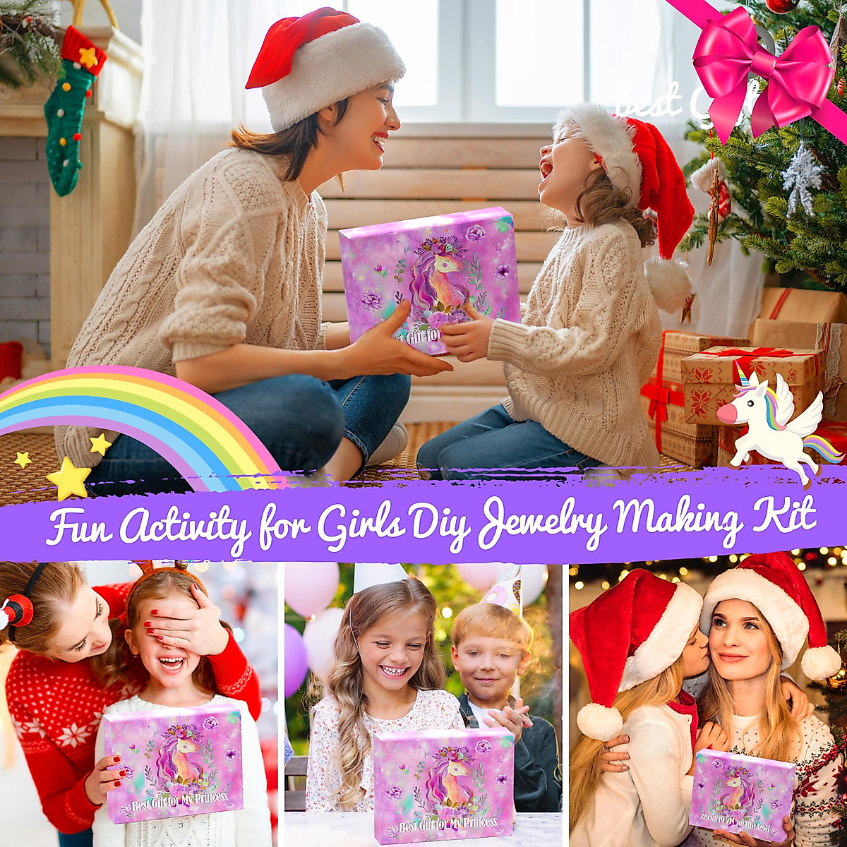 AMAZING TIME 130 Pieces DIY Charm Bracelet Making Kit Including Jewelry Beads, Snake Chains for Girls Teens Age 8-12 Unicorn Mermaid Gifts Christmas Stocking Stuffer