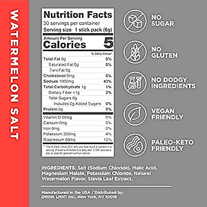 LMNT Keto Electrolyte Powder Packets | Paleo Hydration Powder | No Sugar, No Artificial Ingredients | Watermelon Salt | 30 Stick Packs