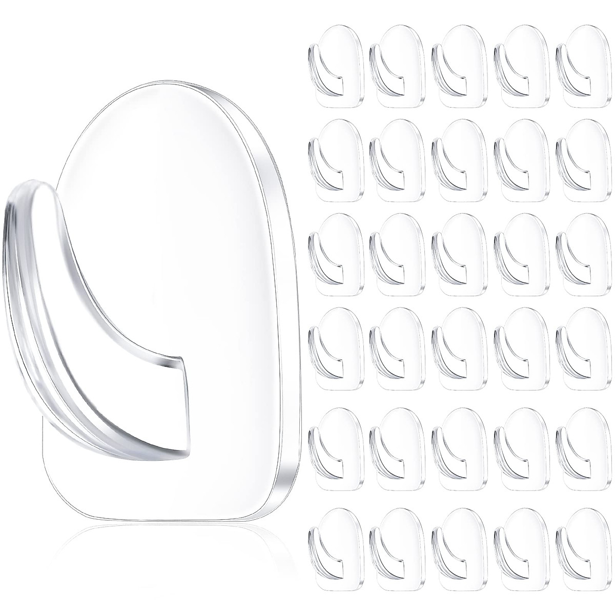 Queekay 30 Pieces Clear Adhesive Wall Hooks for Hanging, Transparent Reusable Seamless Hooks Small Acrylic Sticky Hangers with Non Marking Sticker for Kitchen Bathroom Bedroom Office