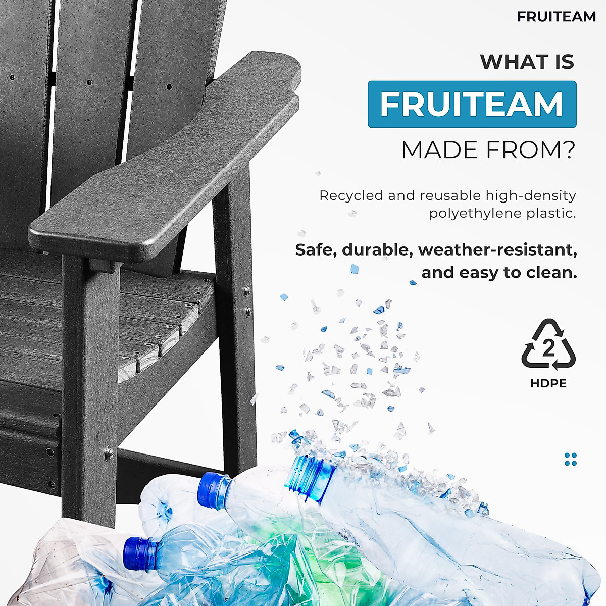 FRUITEAM High-Adirondack-Chairs Set of 2 with Connecting Tray, Outdoor Weather-Resistant Deck Chairs, Low-Maintenance Poly Balcony Chairs Set, for Patio, Poolside, Garden